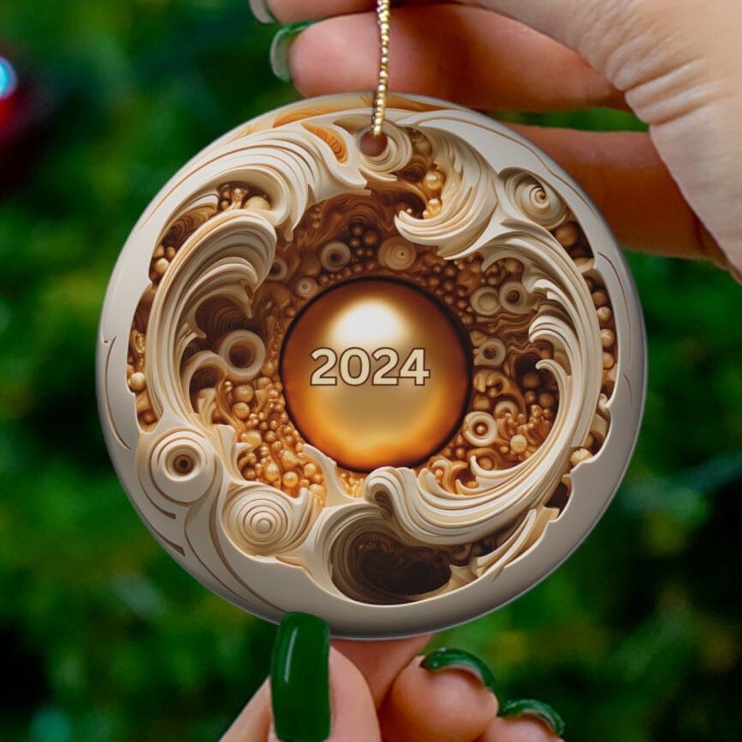 2024 Christmas Ornament, 3d-look Golden Ball Christmas Tree Ornament ...