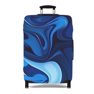 Liquid Royal Blue Luggage Cover, Modern Travel Gift, Custom Name ...
