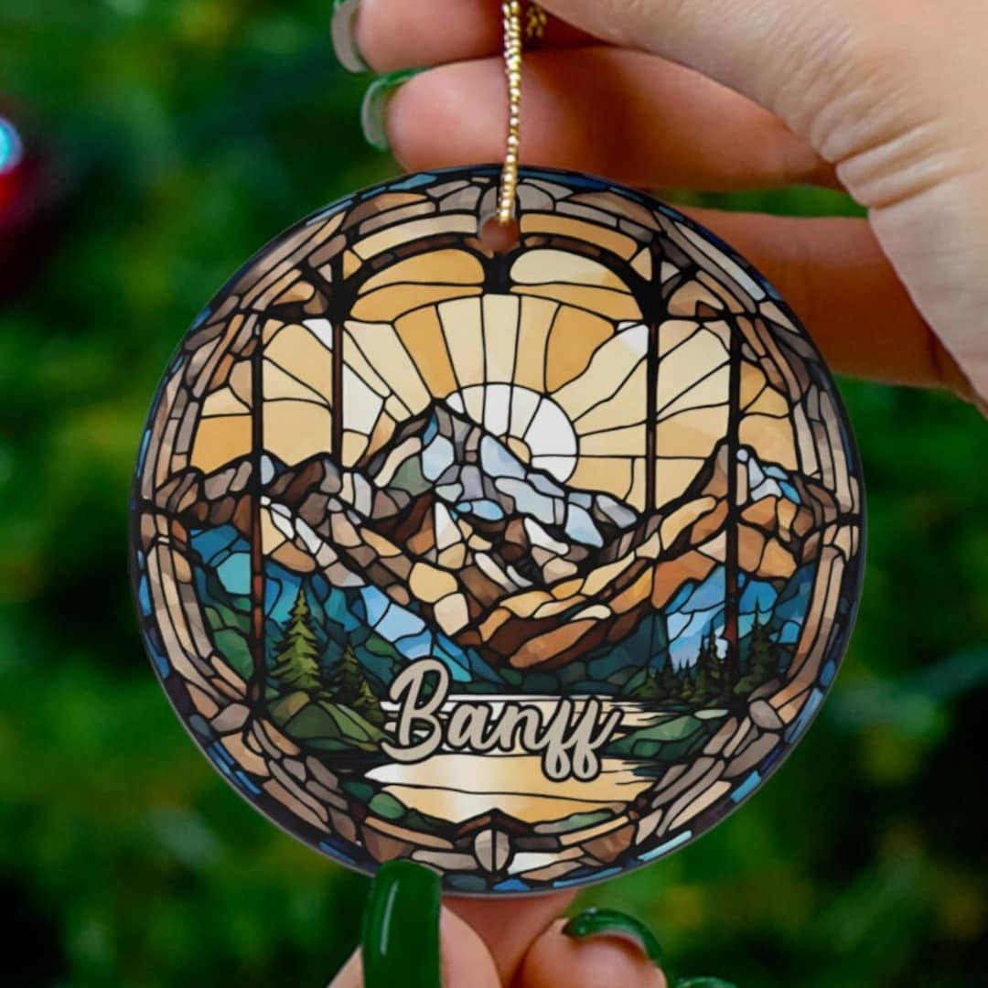 Banff Ornament, Faux Stained Glass Ornament, Canada National Park Gift ...