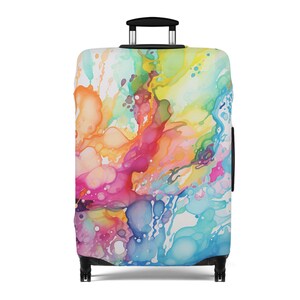 Liquid Multicolor Rainbow Luggage Cover, Custom Name Modern Travel Gift ...