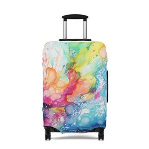 Liquid Multicolor Rainbow Luggage Cover, Custom Name Modern Travel Gift ...