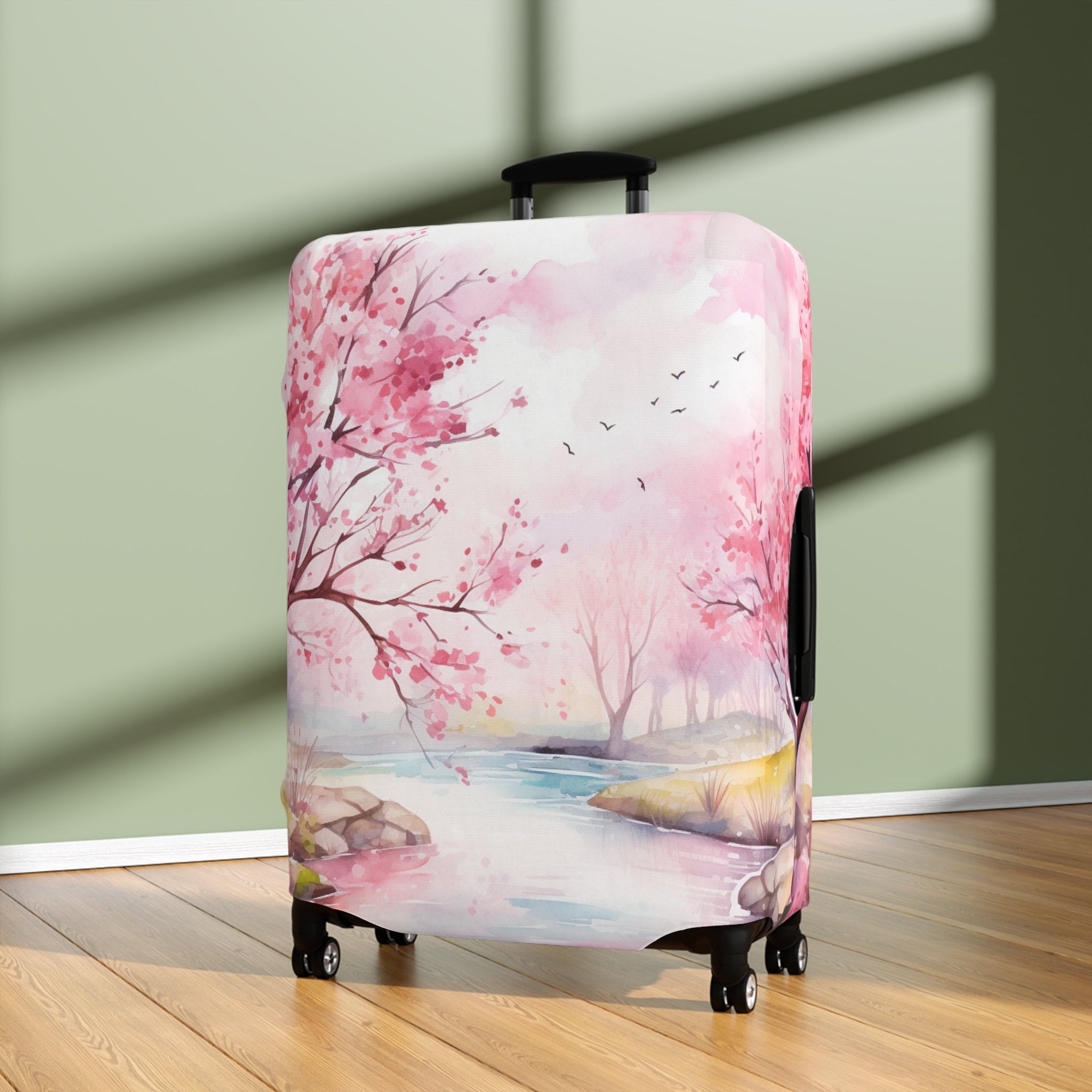 Beautiful Cherry Blossom Luggage Cover, Travel Gift, Spring Watercolor ...