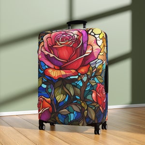 Beautiful Rose Luggage Cover, Travel Gift, Stained Glass Floral ...