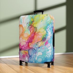Liquid Multicolor Rainbow Luggage Cover, Custom Name Modern Travel Gift ...