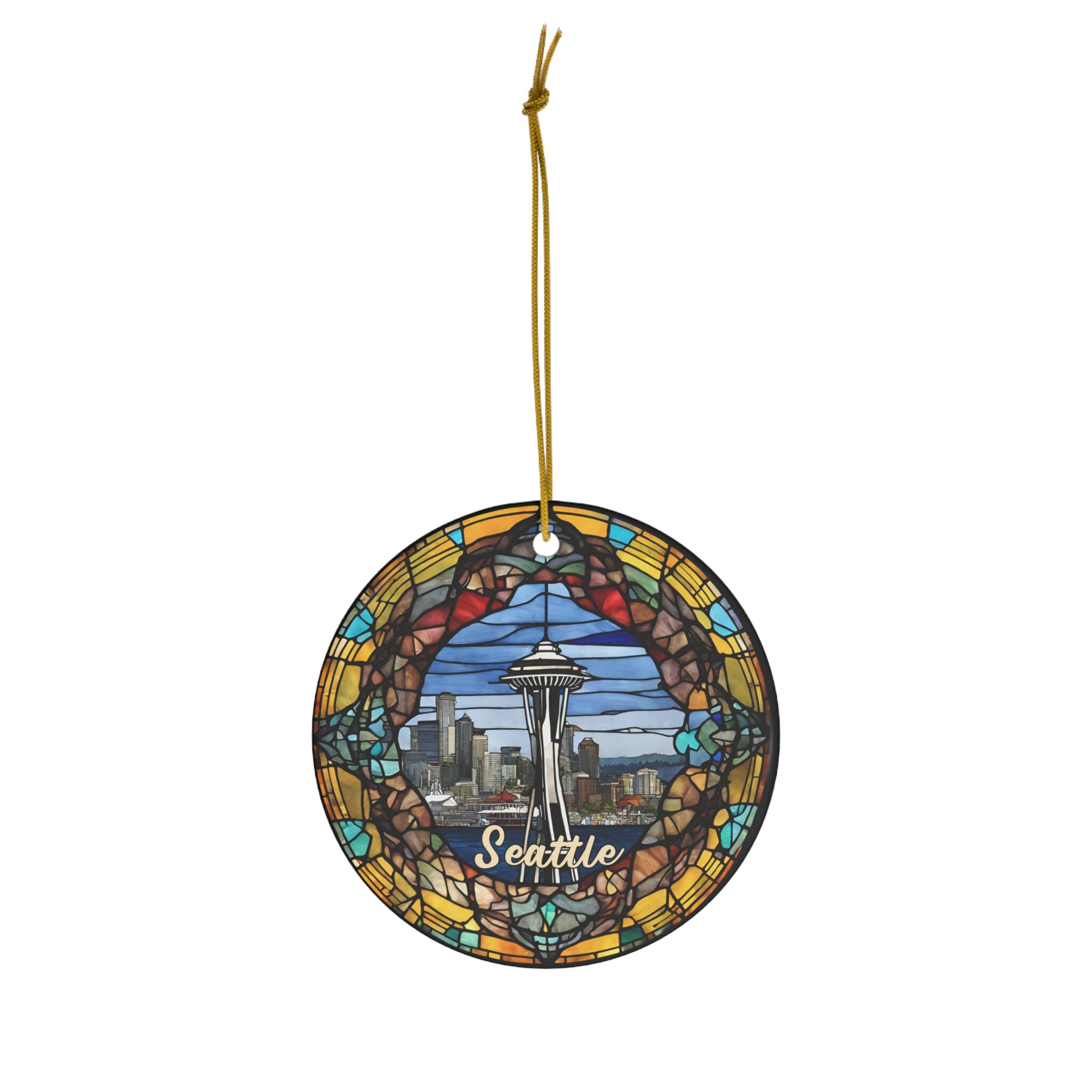Seattle Space Needle Ornament, Faux Stained Glass Vacation Gift ...