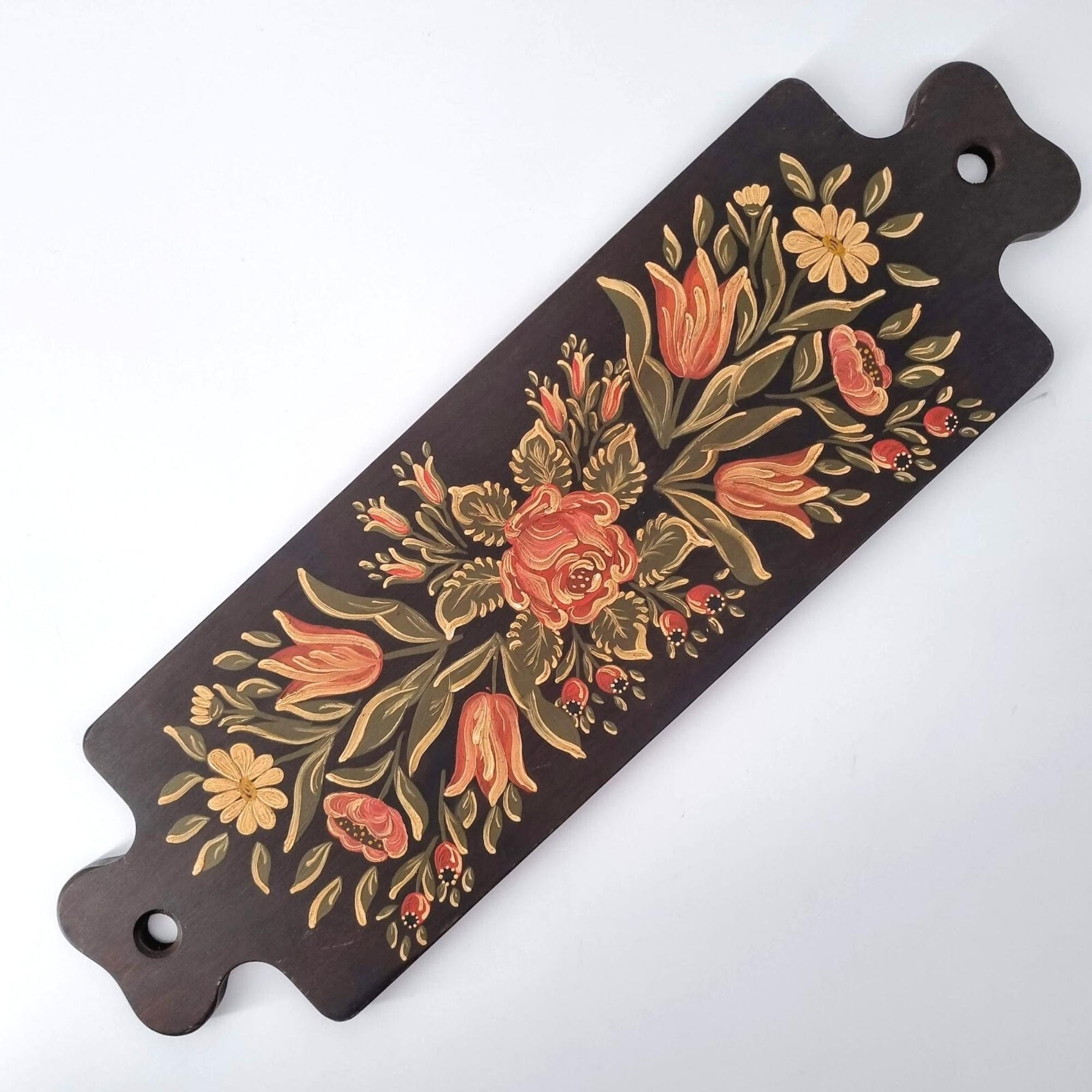 Vintage Swiss Painted Board, Long Wooden Board, Painted Wooden Board ...