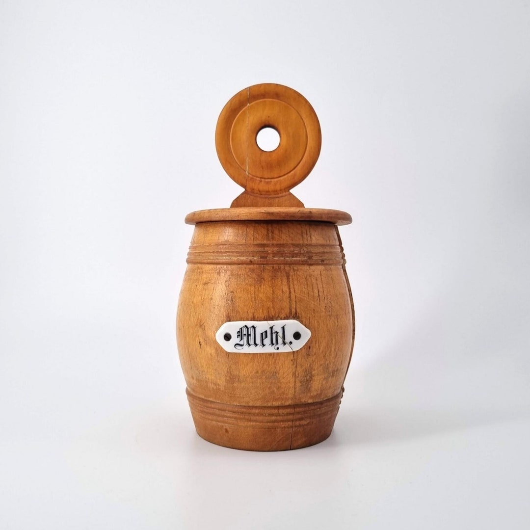 Vintage Flour Canister (decor), Small Wooden Flour Barrel With ...