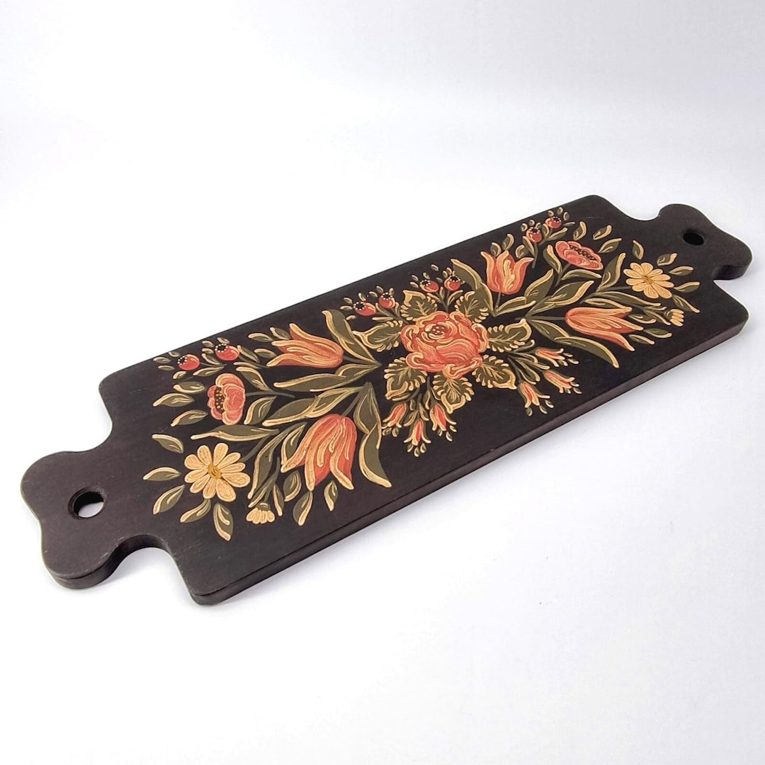 Vintage Swiss Painted Board, Long Wooden Board, Painted Wooden Board ...