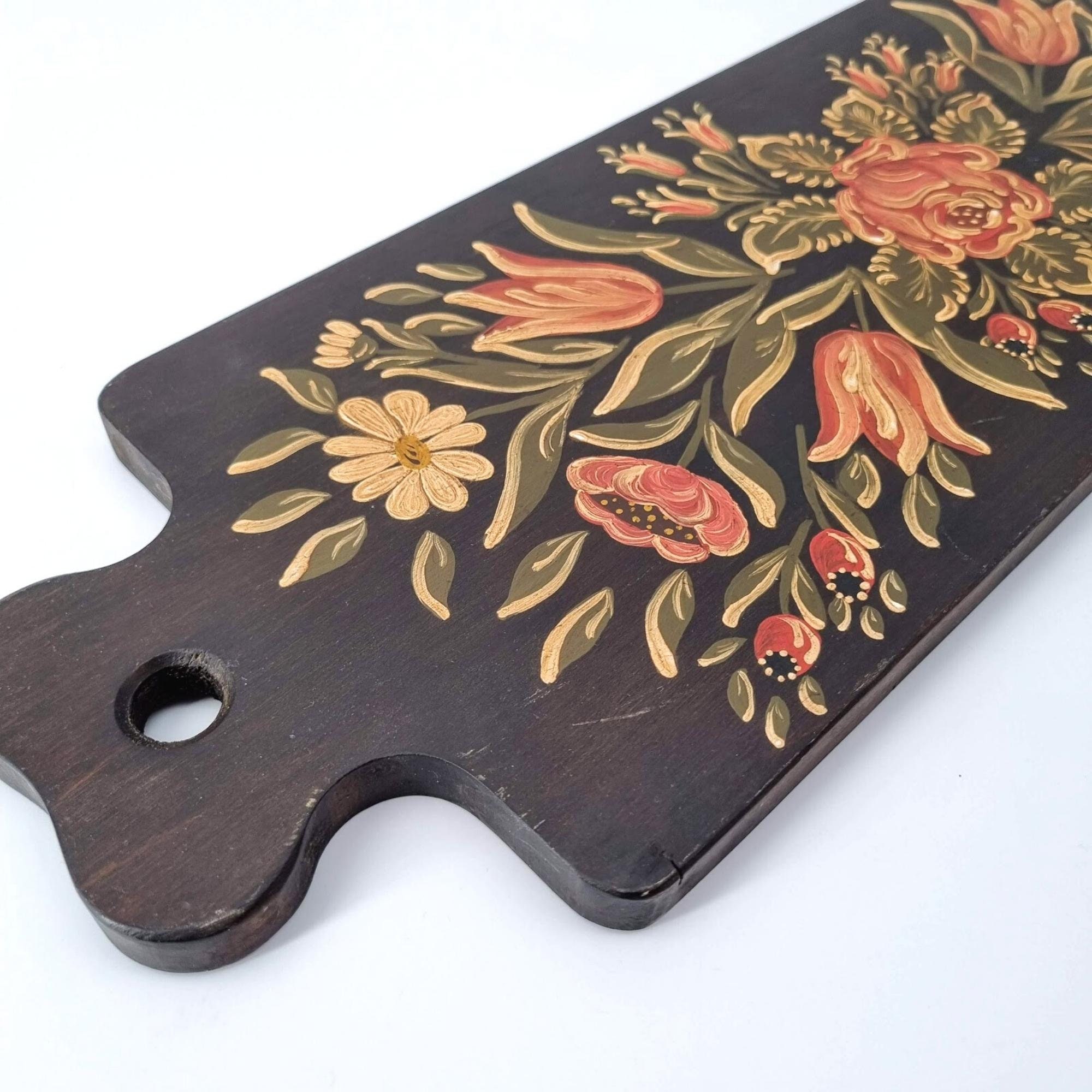 Vintage Swiss Painted Board, Long Wooden Board, Painted Wooden Board ...