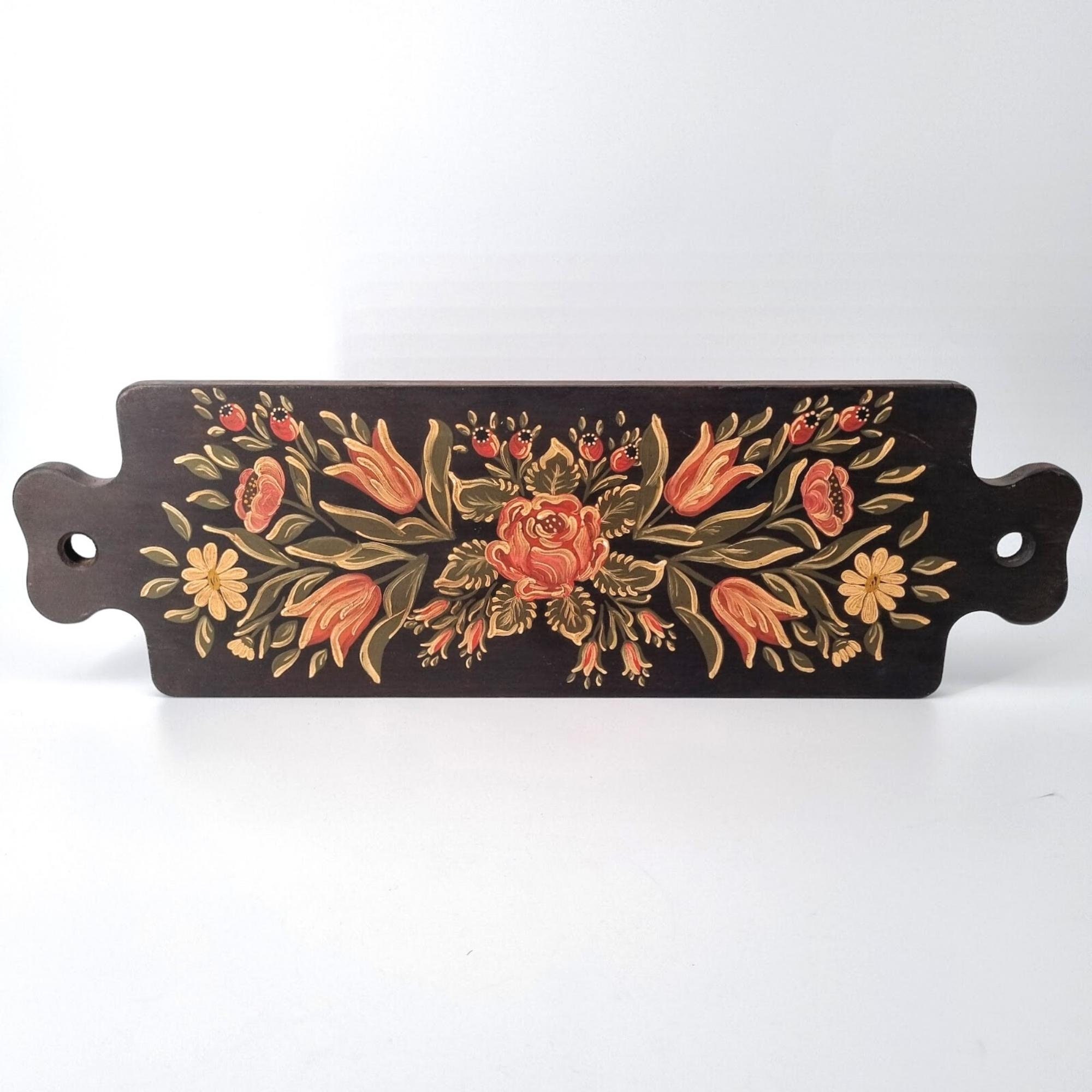 Vintage Swiss Painted Board, Long Wooden Board, Painted Wooden Board ...