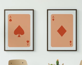 SET OF 4 Ace Card BLUE Playing Card Poster Trendy Wall Art - Etsy