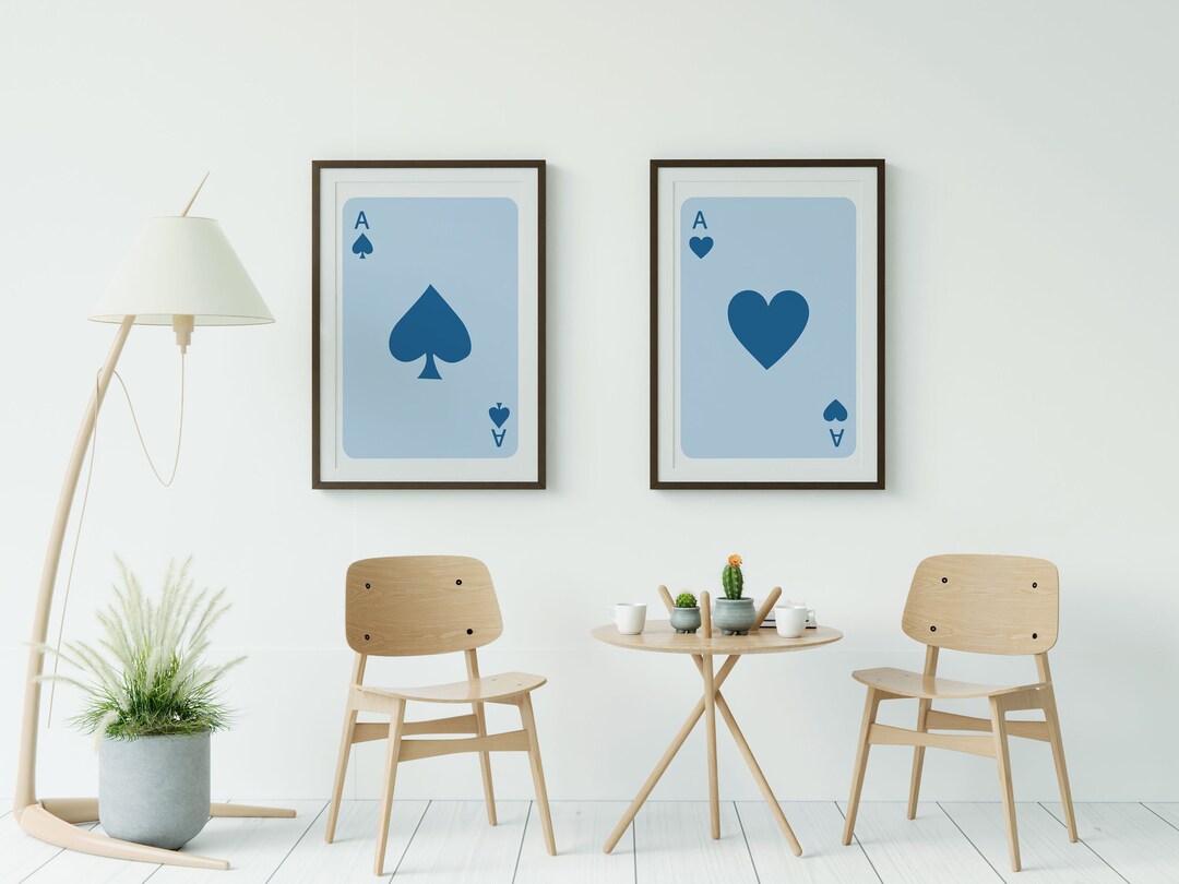 SET OF 4 Ace Card, BLUE Playing Card Poster, Trendy Wall Art, Fun ...