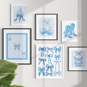 Trendy Blue Bows Set of 12 Wall Art Preppy Coquette Room Decor Bow ...