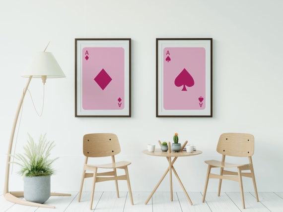SET OF 4 Ace Card PINK Playing Card Poster Trendy Wall Art - Etsy