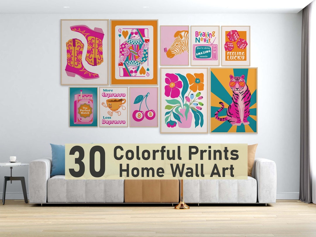 Set of 30 Colorful Apartment Prints Bedroom Wall Art Decor Fun Cute ...