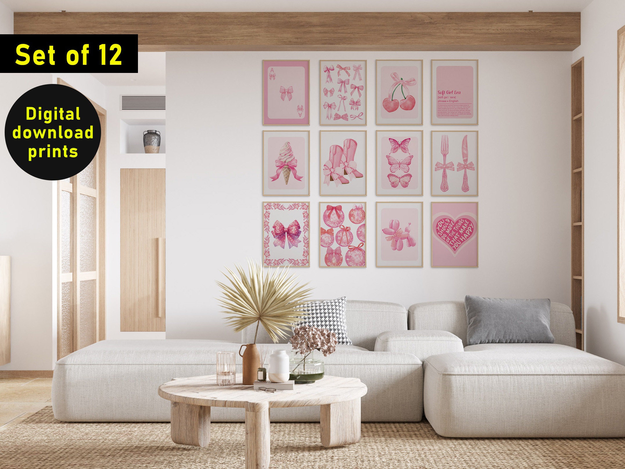 Trendy Pink Bows Set of 12 Wall Art Preppy Coquette Room Decor Bow ...