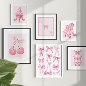 Trendy Pink Bows Set of 12 Wall Art Preppy Coquette Room Decor Bow ...