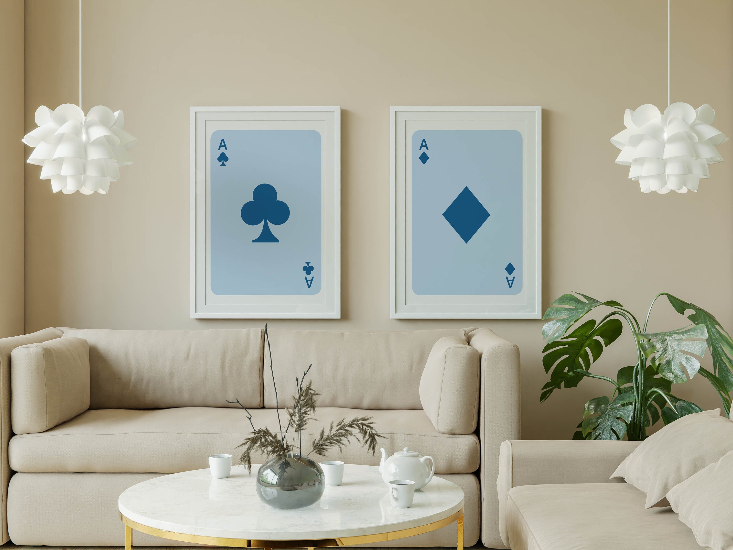 SET OF 4 Ace Card, BLUE Playing Card Poster, Trendy Wall Art, Fun ...