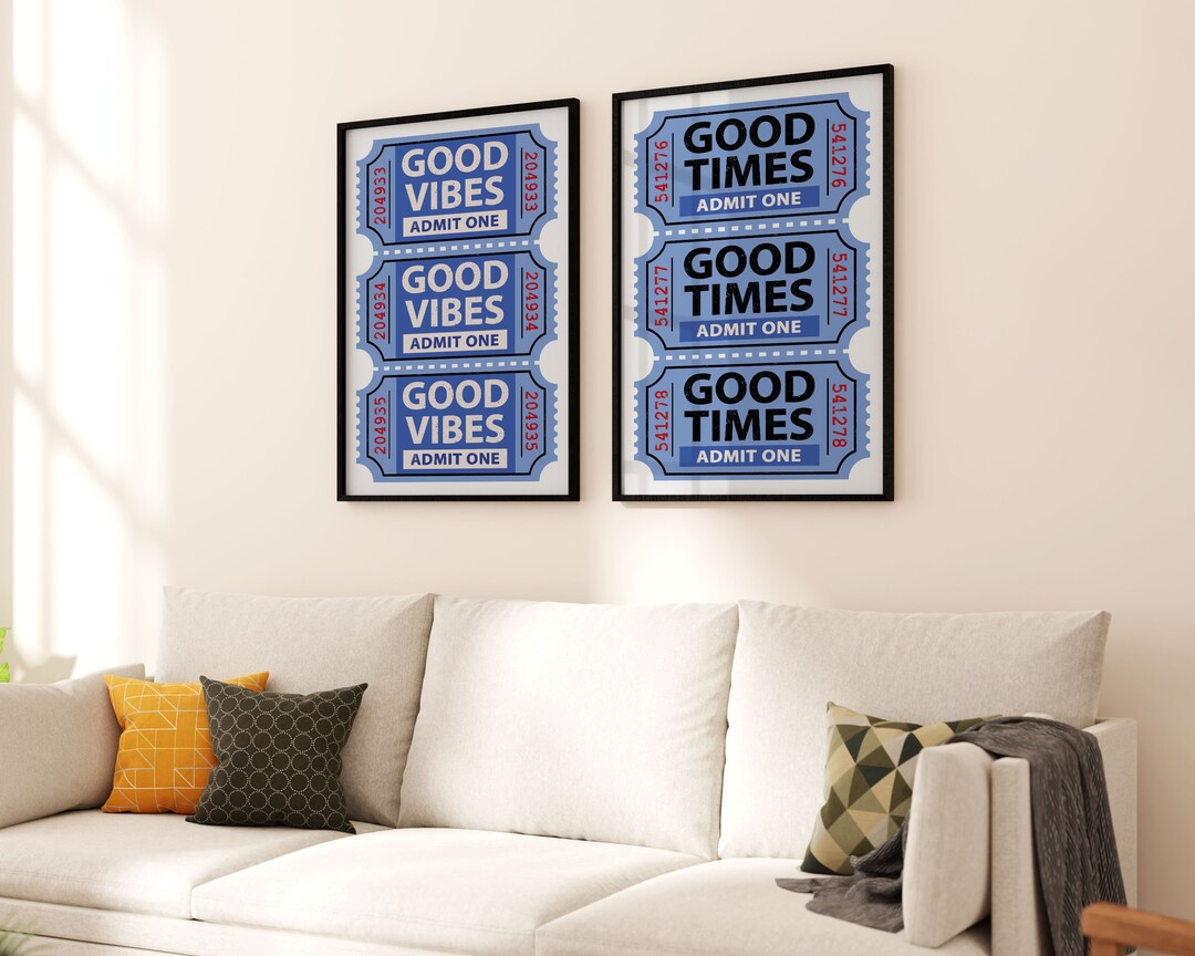 Set of 4 Retro Good Times Ticket Print Blue Printable Preppy Art ...