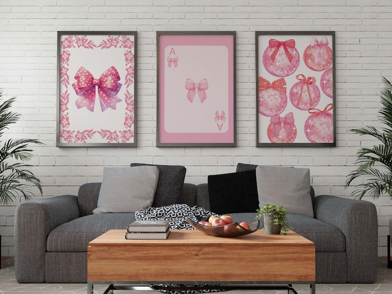 Trendy Pink Bows Set of 12 Wall Art Preppy Coquette Room Decor Bow ...