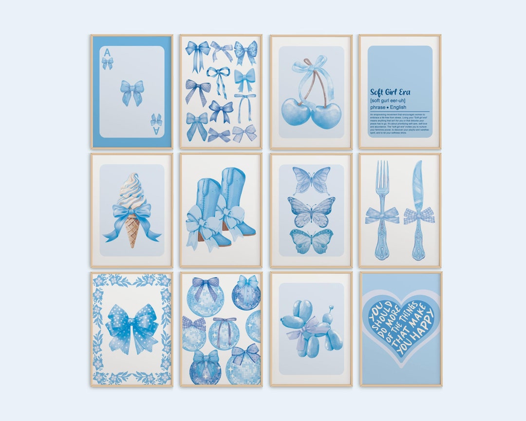 Trendy Blue Bows Set of 12 Wall Art Preppy Coquette Room Decor Bow ...
