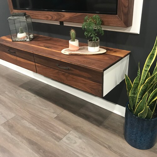 Solid Walnut Floating Media Console / Shelf / Bookshelf / TV - Etsy