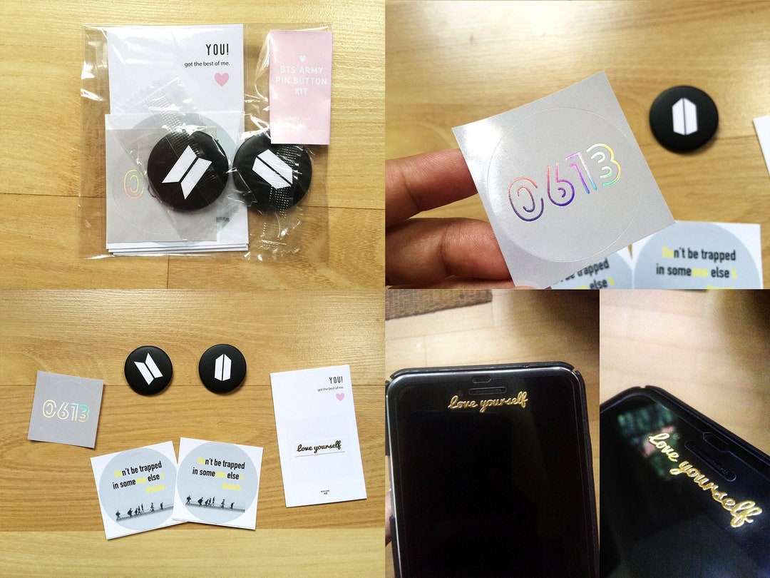 BTS Pin Buttons, Light Stick Special, Keyring, Rings, and Pouch ...