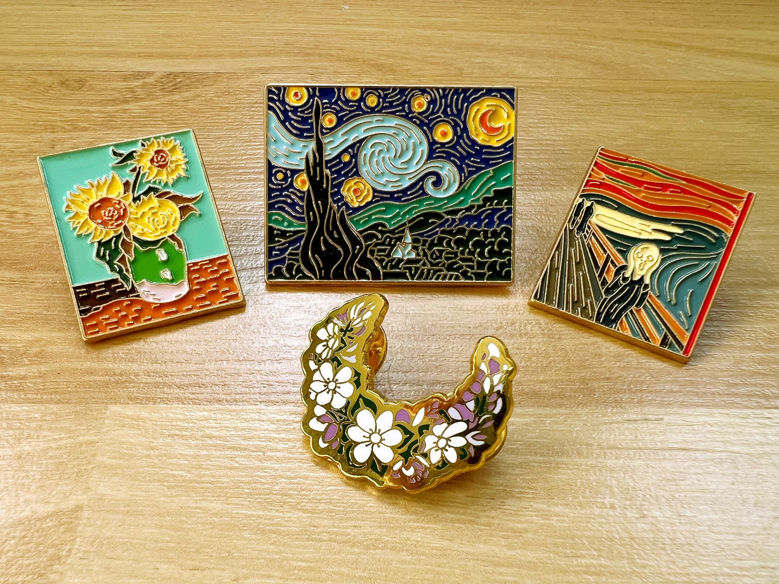 Various Enamel Pin Badge: Art, Moon Flower, Whale, Painting, Plants ...