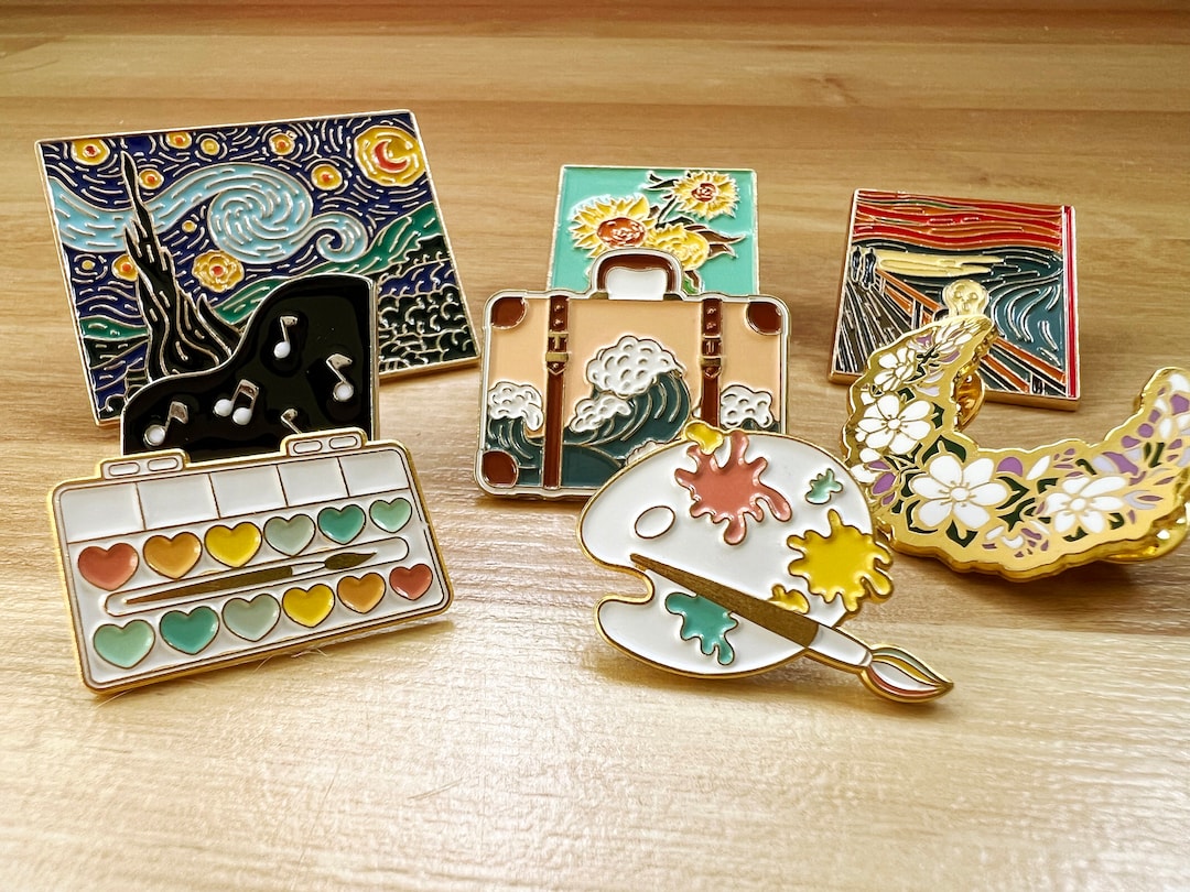 Various Enamel Pin Badge: Art, Moon Flower, Whale, Painting, Plants ...