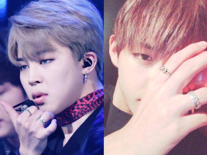 BTS Fashion Inspired Jimin & V Stackable Silver Rings | Etsy