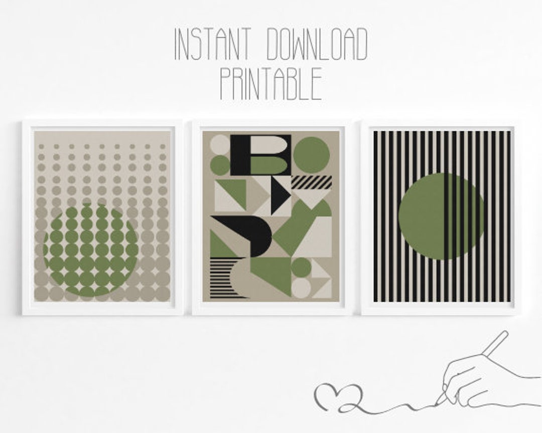 Bauhaus Triptych Geometric Shapes Modern Shapes Green Instant Download ...