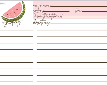 Fruit Recipe Cards 4 X 6 Editable Recipe Card Apple Peach - Etsy