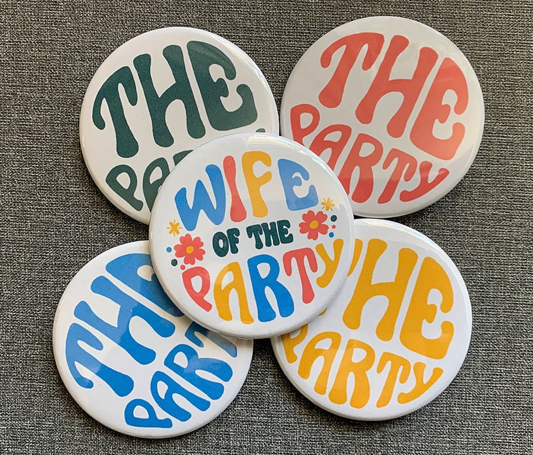 Retro Bachelorette Party Buttons: Color Wave Pins, Wife of the Party - Etsy