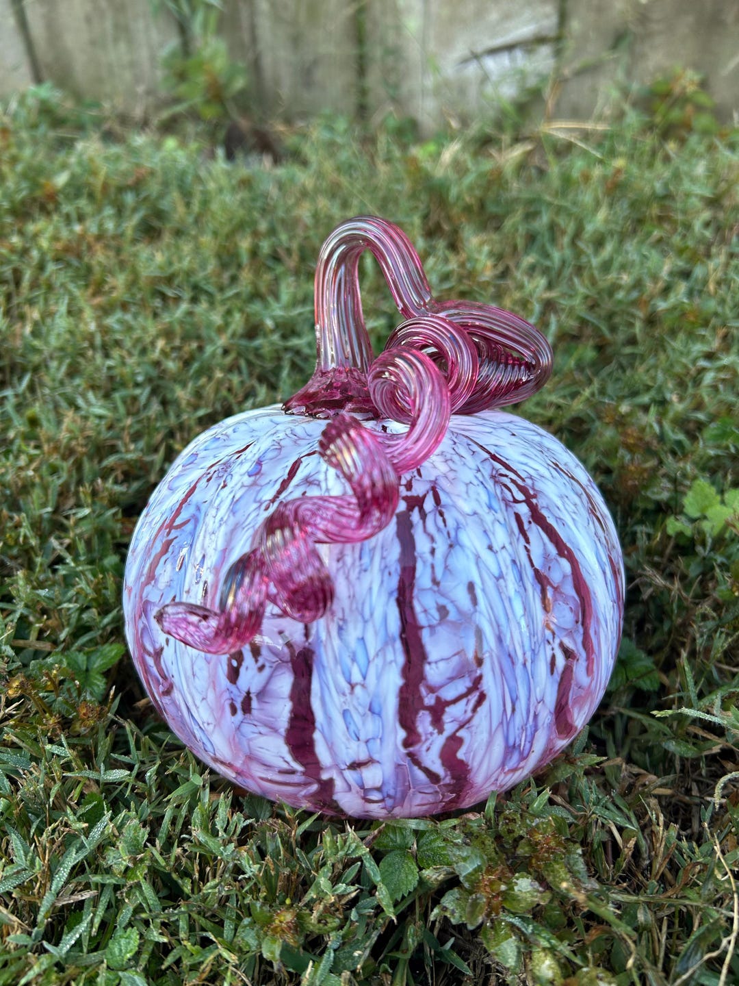 Pink + White Handblown Glass Pumpkin - Large Handblown Glass Pumpkin - Etsy