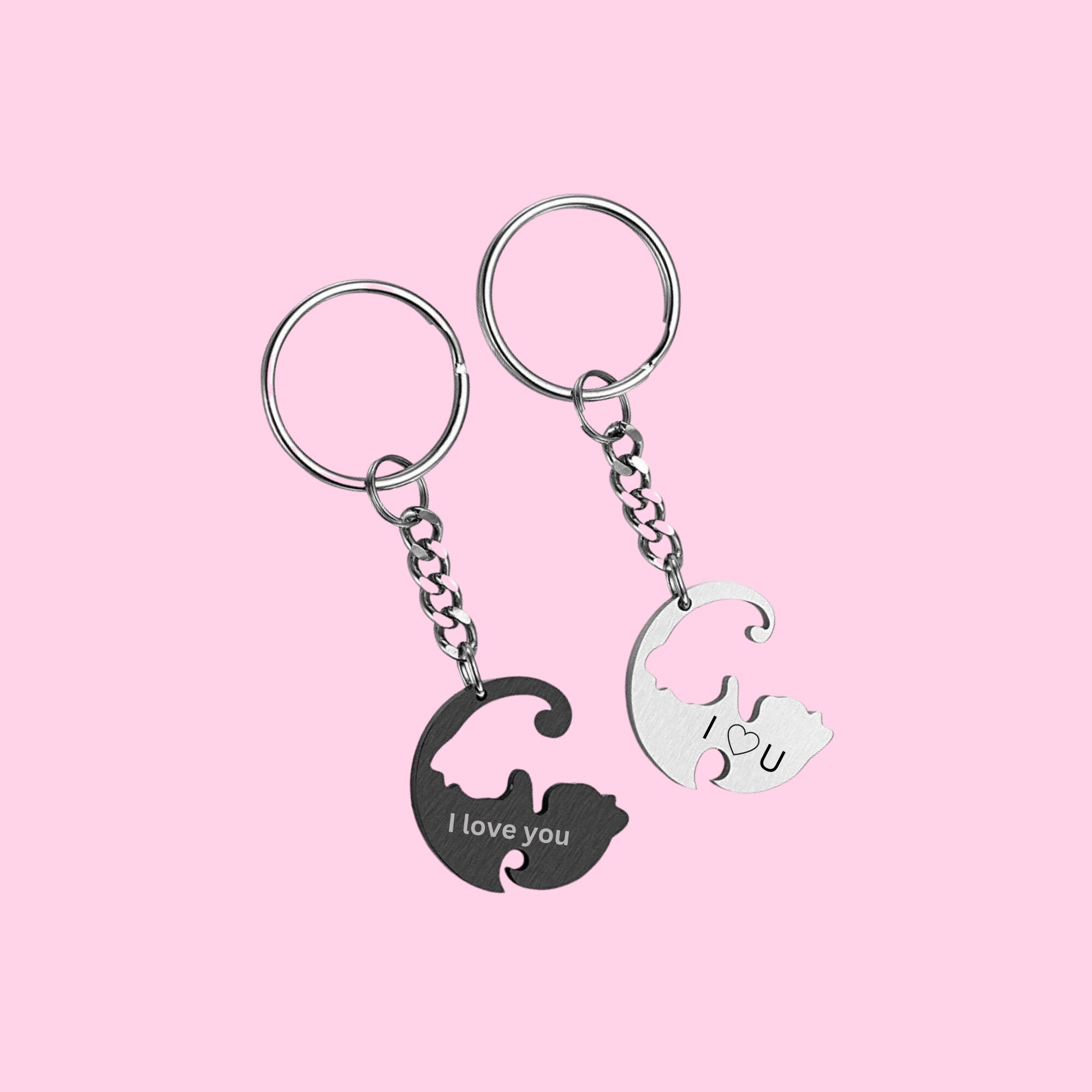 Personalized Keychain Couple Engraved, Cute Puzzle Cat Pendant Set ...