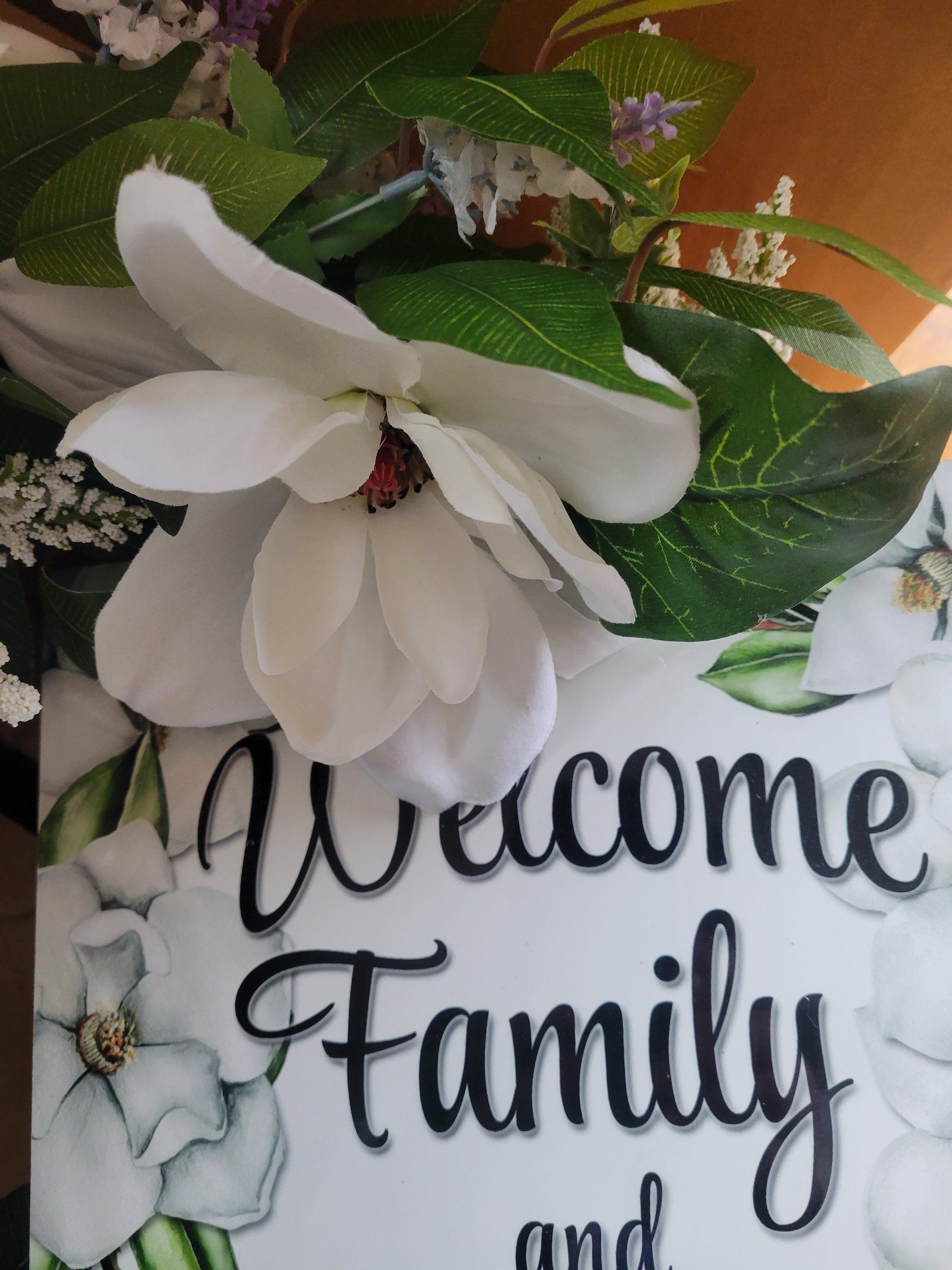 Spring or Summer Wreath With Metal Magnolia Welcome Sign/front Door ...