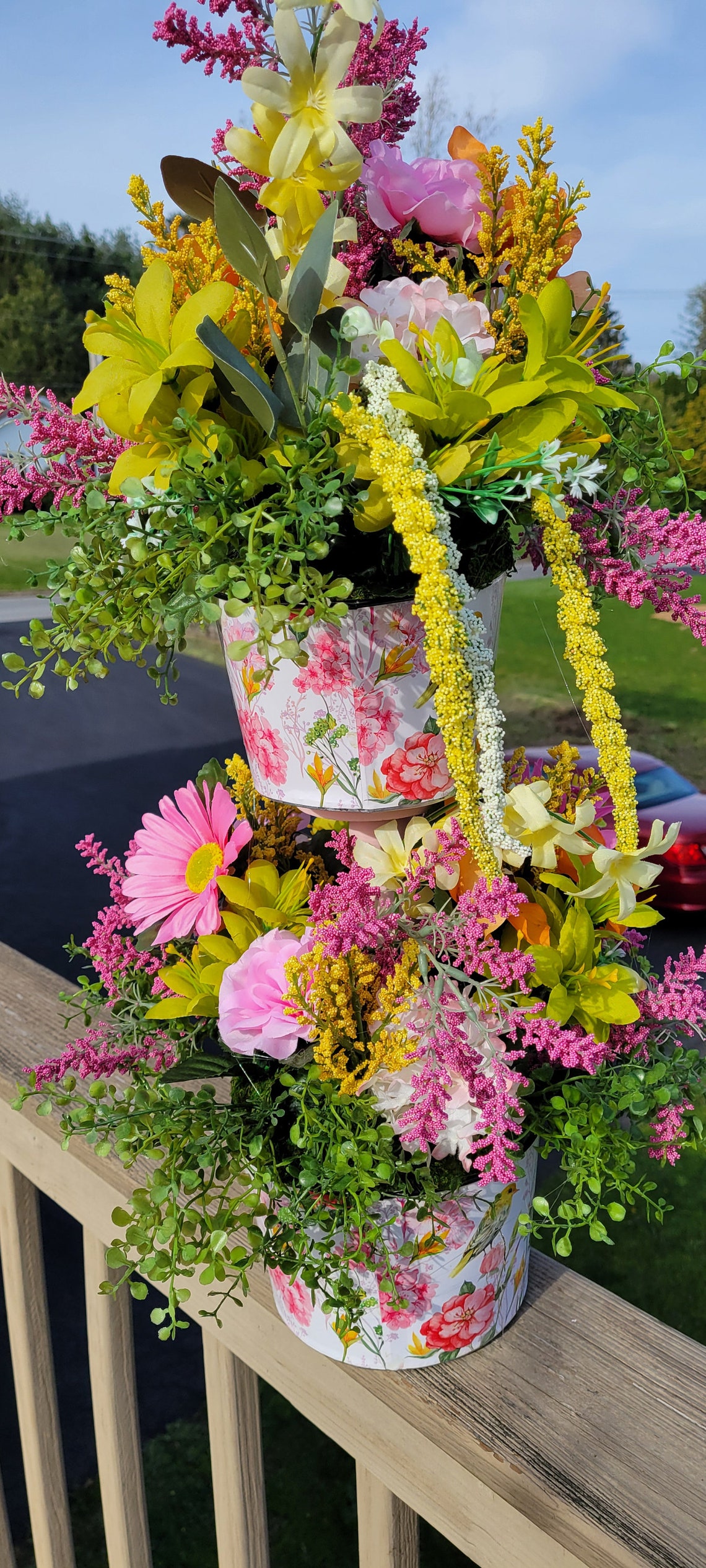 Floral Centerpiece Decor Two Tier Spring Summer/unique Gifts for Mom ...