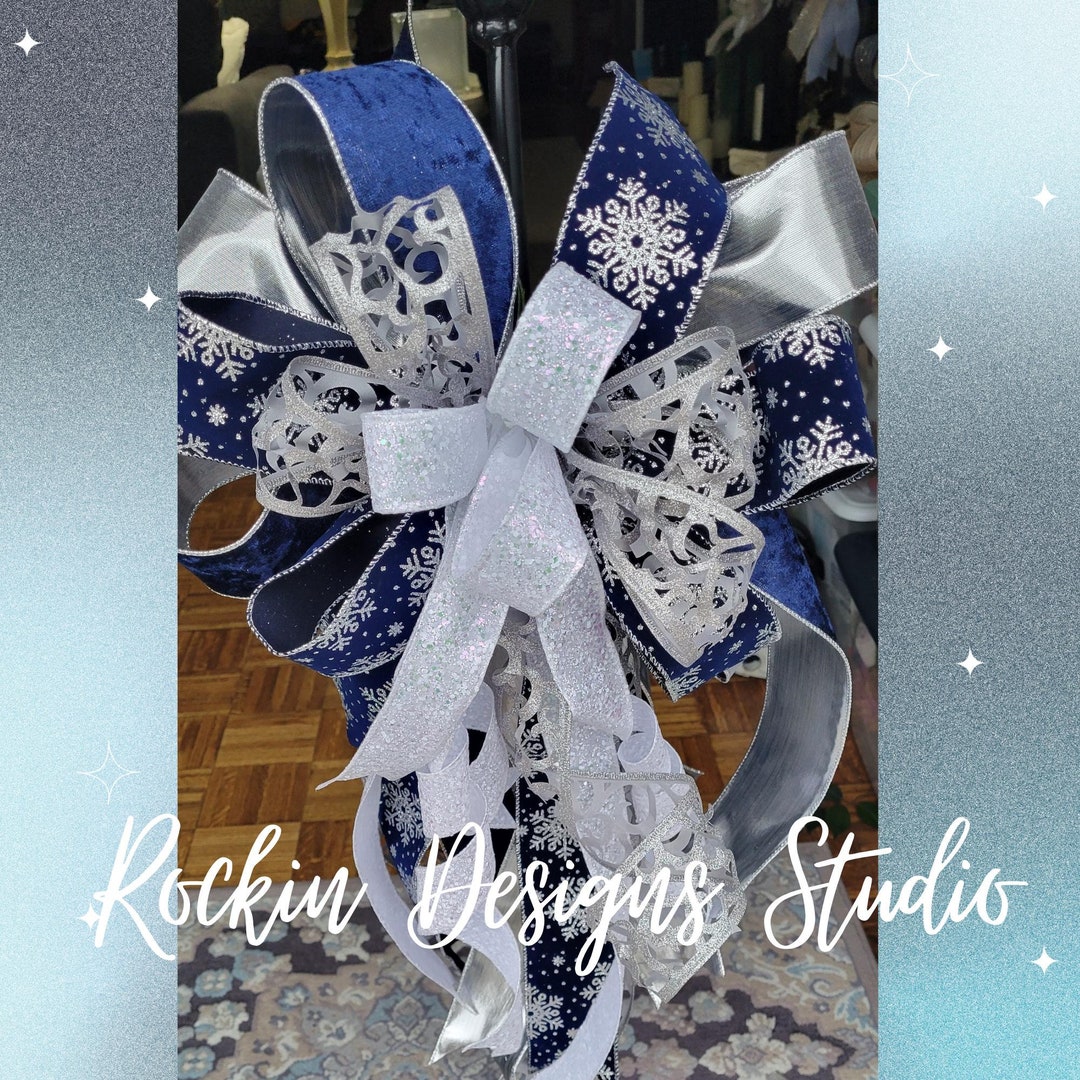 Large Christmas Bow or Winter Bow/ Wreath Bow/ Mantle Bow/ Tree Topper ...