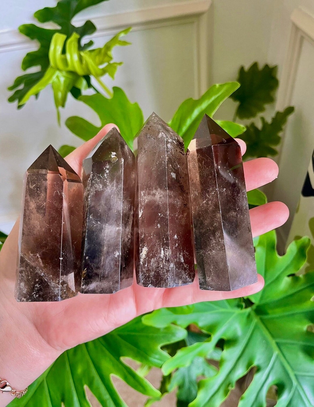 Black Smoky Garden Quartz in Matrix Tower Wand Point - Etsy