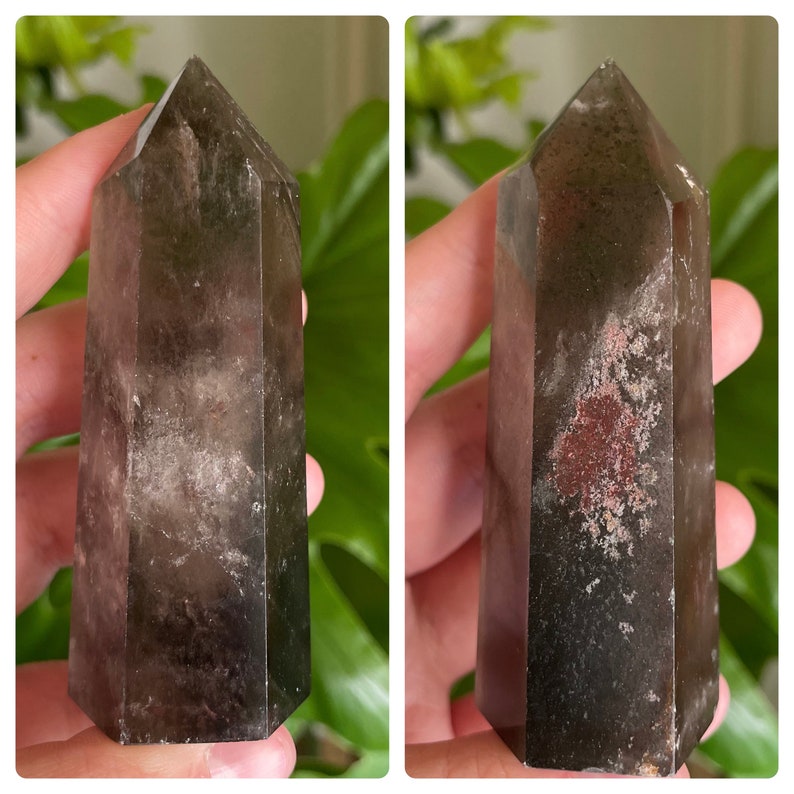 Black Smoky Garden Quartz in Matrix Tower Wand Point - Etsy