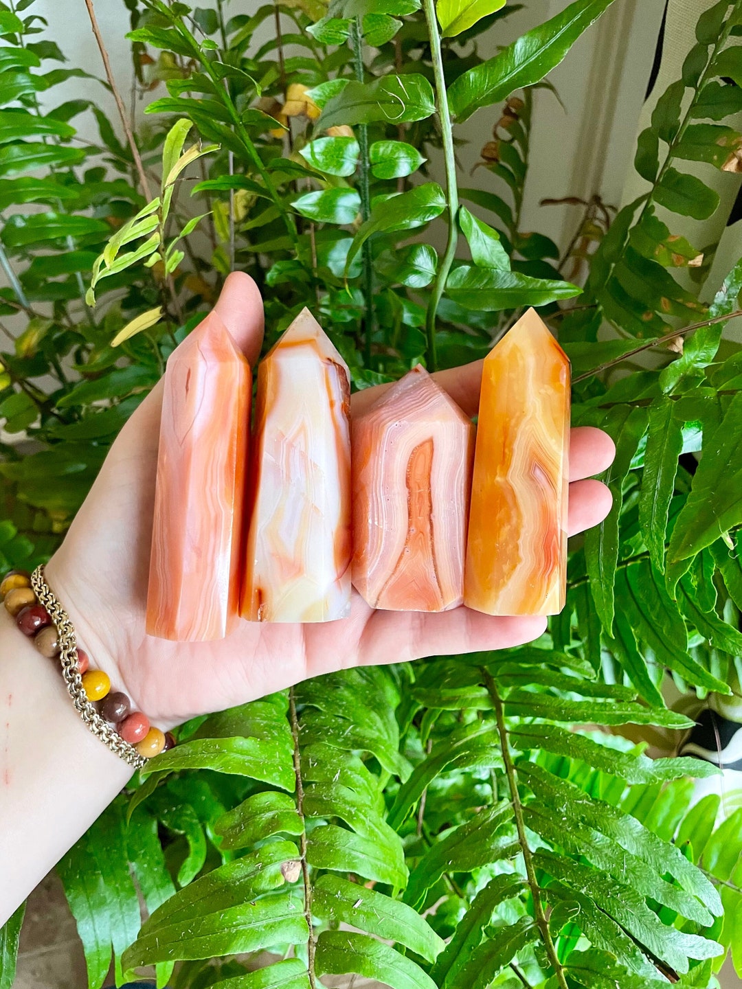 Red, Orange & Salmon Pink Banded Carnelian Tower Wand Point - Etsy