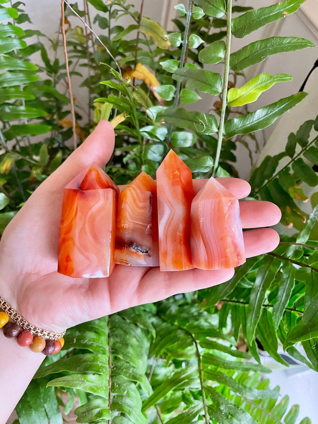 Small Red, Orange & Salmon Pink Banded Carnelian Tower Wand Point - Etsy