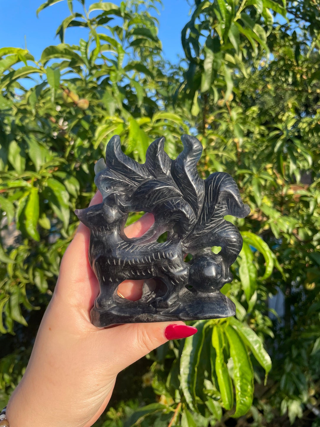 Polished Blue & Purple Fluorite Kitsune Fox Hand-carved Crystal Artwork ...