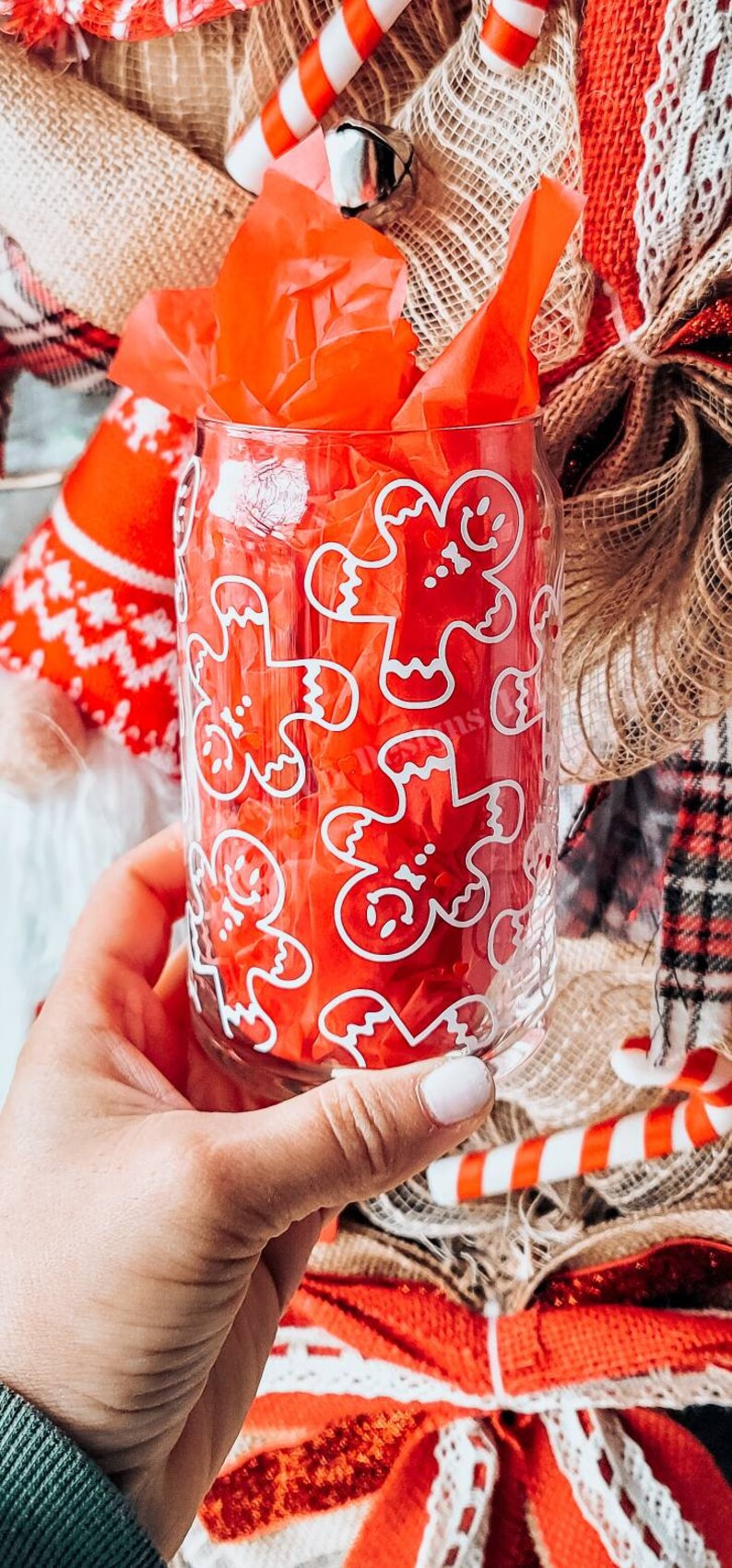 Gingerbread Man Glass Secret Santa Gift Cold Drinks Iced - Etsy