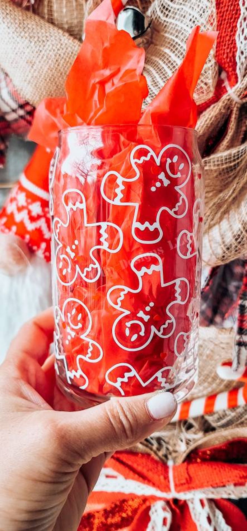 Gingerbread Man Glass Secret Santa Gift Cold Drinks Iced - Etsy