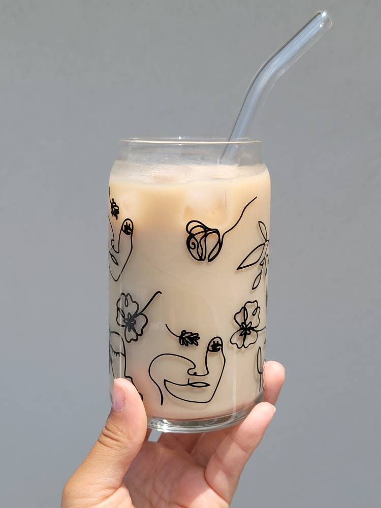 Abstract Art Can Shaped Glass Iced Coffee Smoothie Glass | Etsy