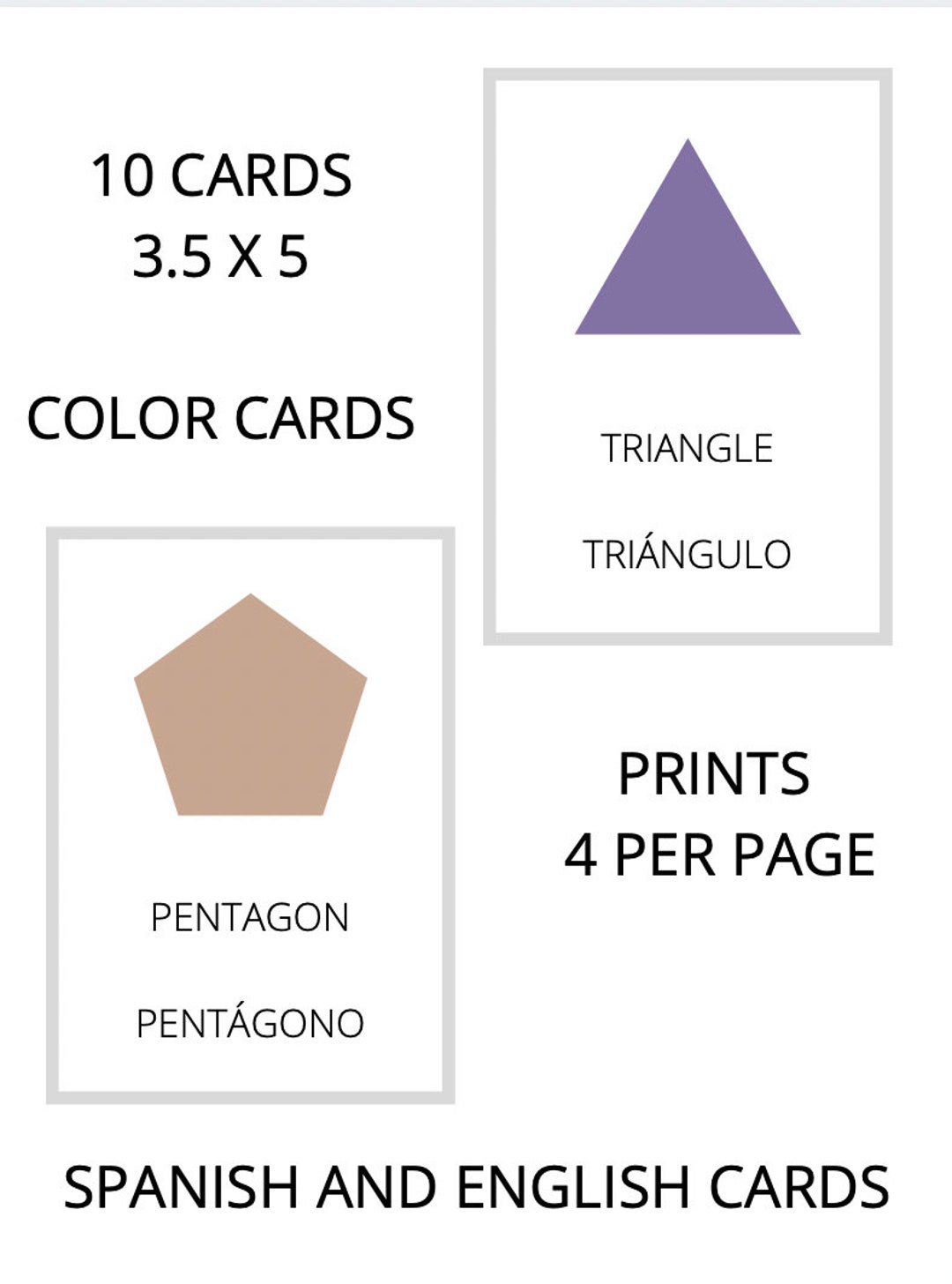 ENGLISH - SPANISH 10 SHAPES Flashcards - Educational - Etsy