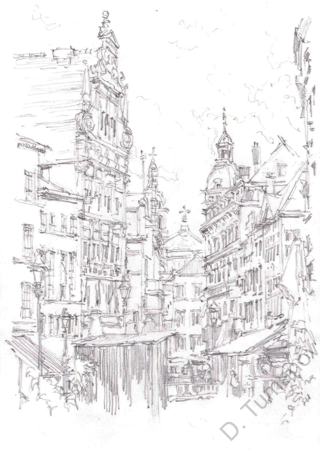 Antwerp Street. 4 Digital Prints of Handmade Sketch, Wall Art Print ...