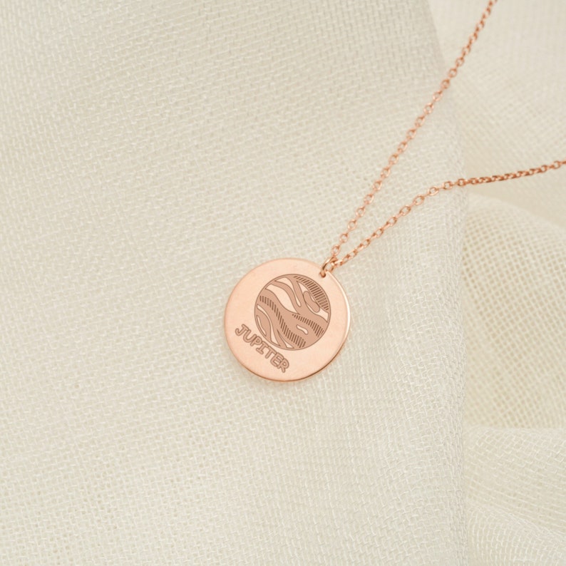 Jupiter Necklace 14K Solid Gold Planet Necklace for Women | Etsy