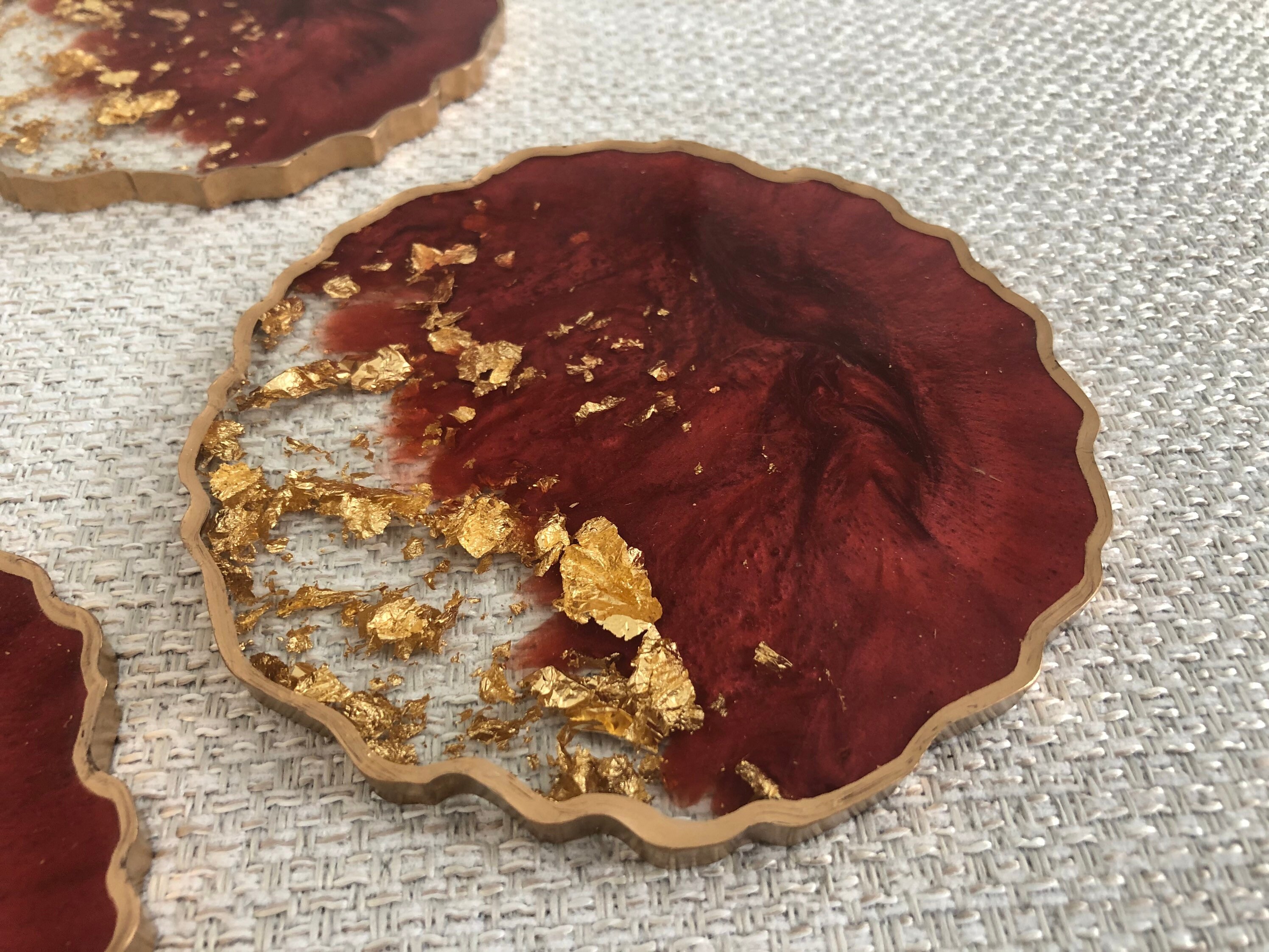 Deep Red and Gold Flake Handmade Resin Coaster - Etsy